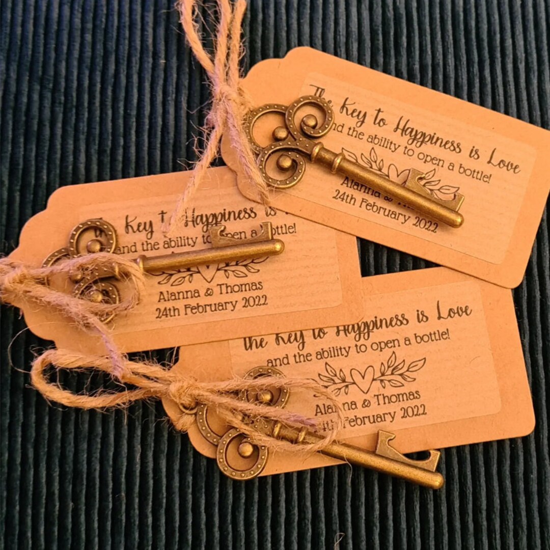 Vintage Rustic Bottle Opener Key With Personalised Kraft Wedding Tag ...