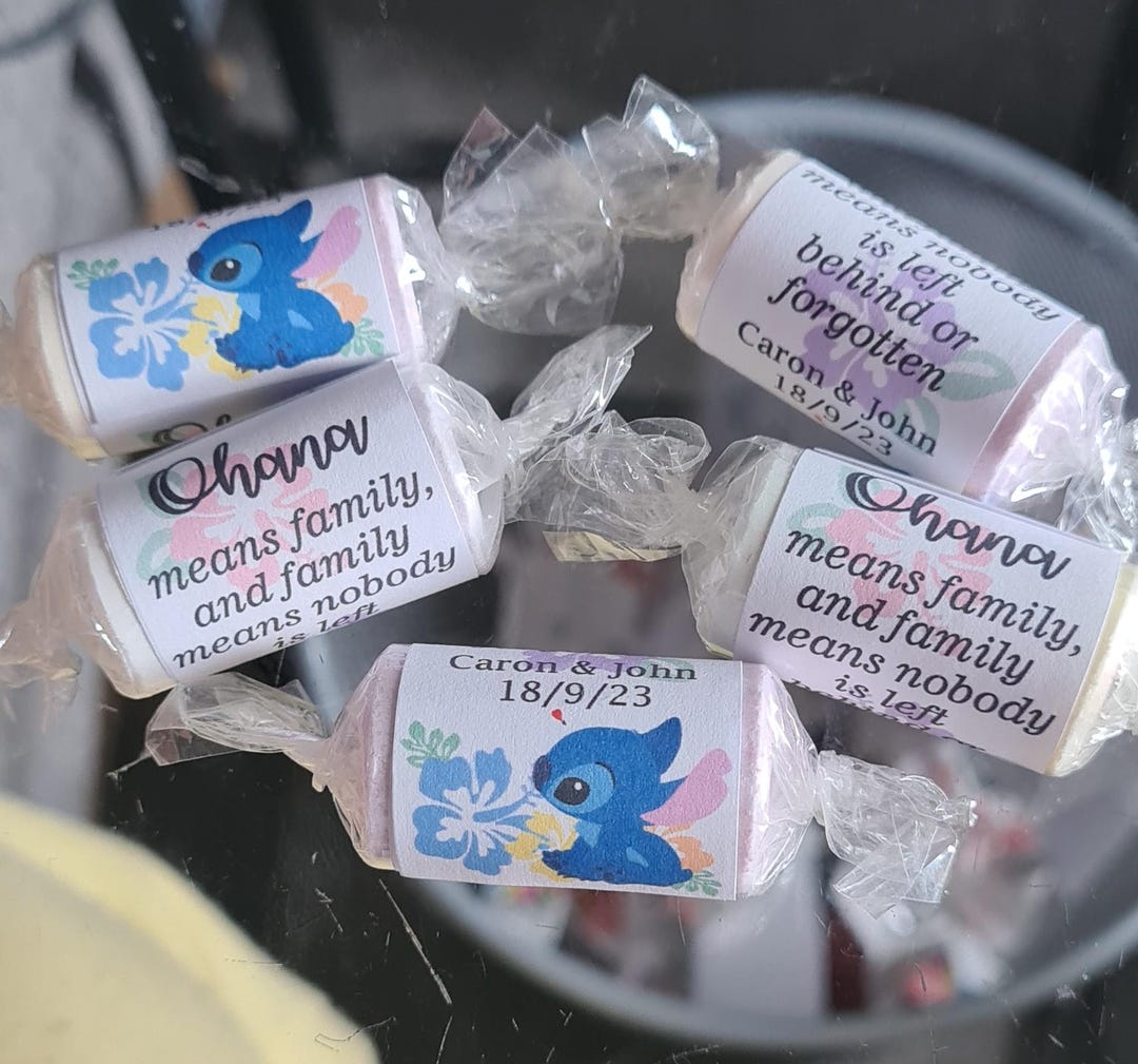 Disney Stitch Ohana Theme Personalised Love Hearts Mini Rolls, Great ...