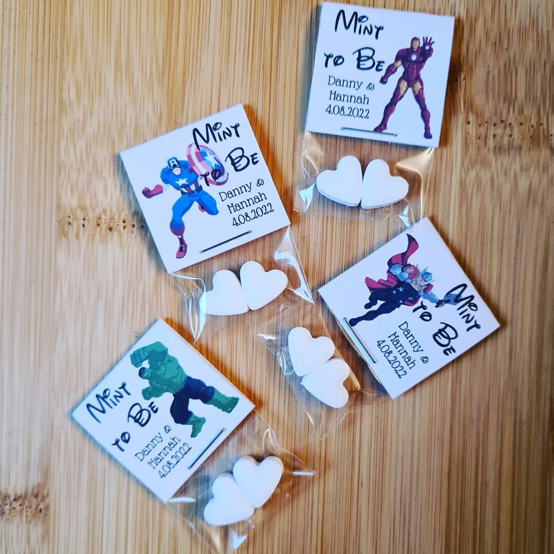 Personalised Disney Marvel Theme Mint to Be Wedding Favours Pack of 25 ...
