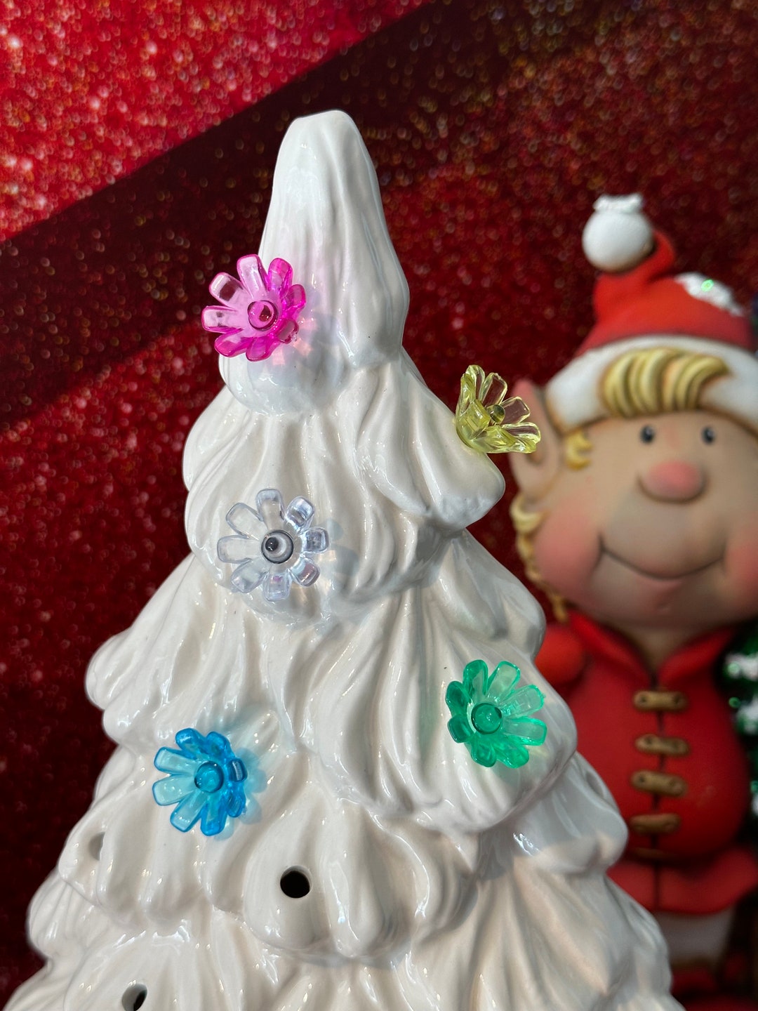 Large Flower Lights, Ceramic Christmas Tree Lights, Pottery Christmas ...