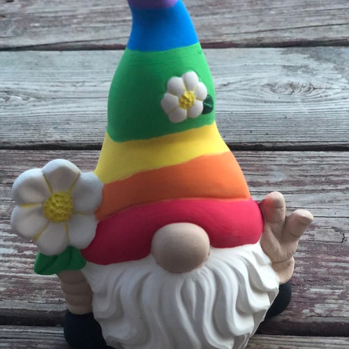 ON SALE Rolly Polly Rainbow Peace Garden Gnome Ceramic | Etsy
