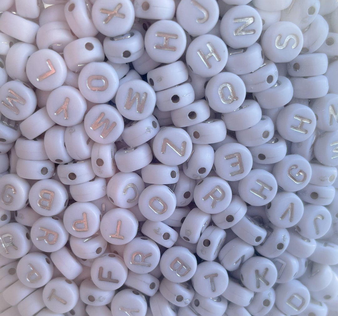 Silver Alphabet Letter Beads, Silver Letter Beads, Acrylic Alphabet ...