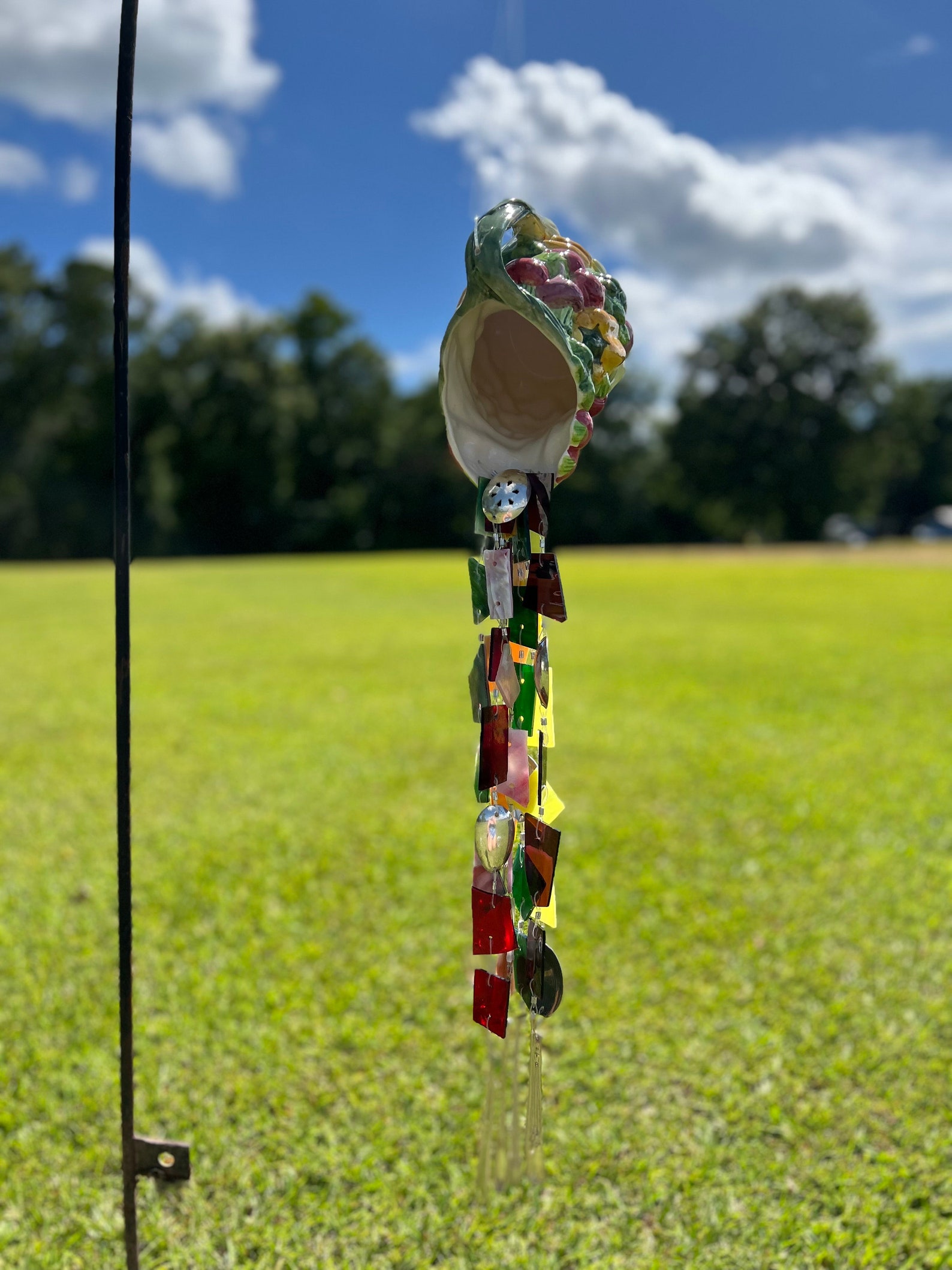 Vegetable Pitcher Windchime With Stained Glass and Vintage Silverware ...