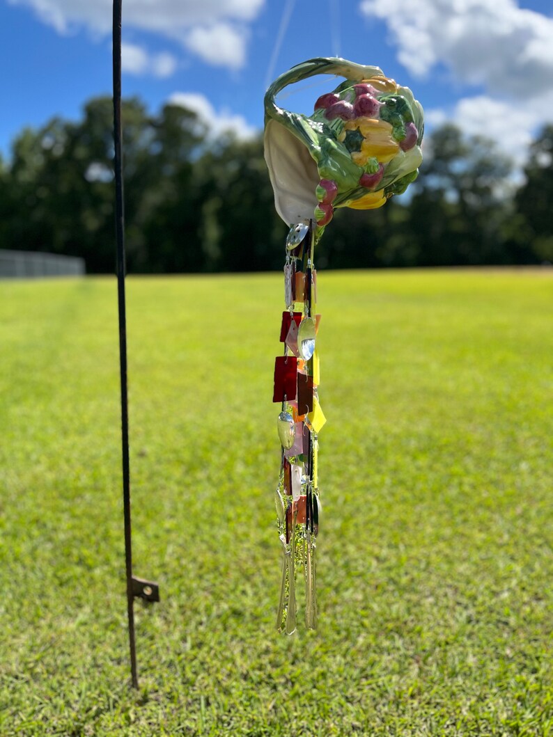 Vegetable Pitcher Windchime With Stained Glass and Vintage Silverware ...