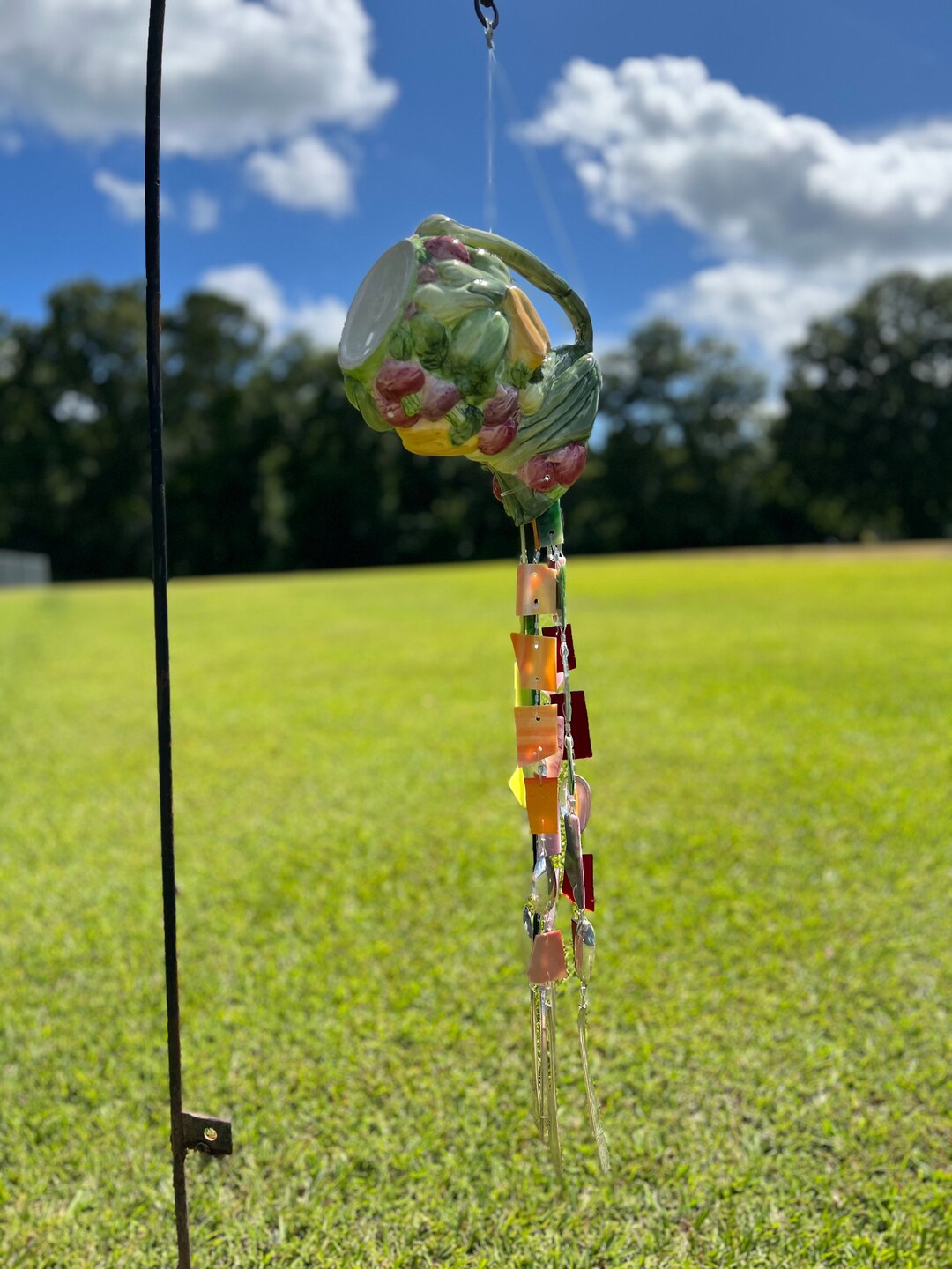 Vegetable Pitcher Windchime With Stained Glass and Vintage Silverware ...