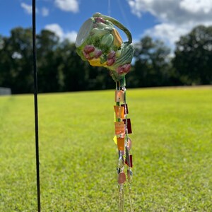 Vegetable Pitcher Windchime With Stained Glass and Vintage Silverware ...