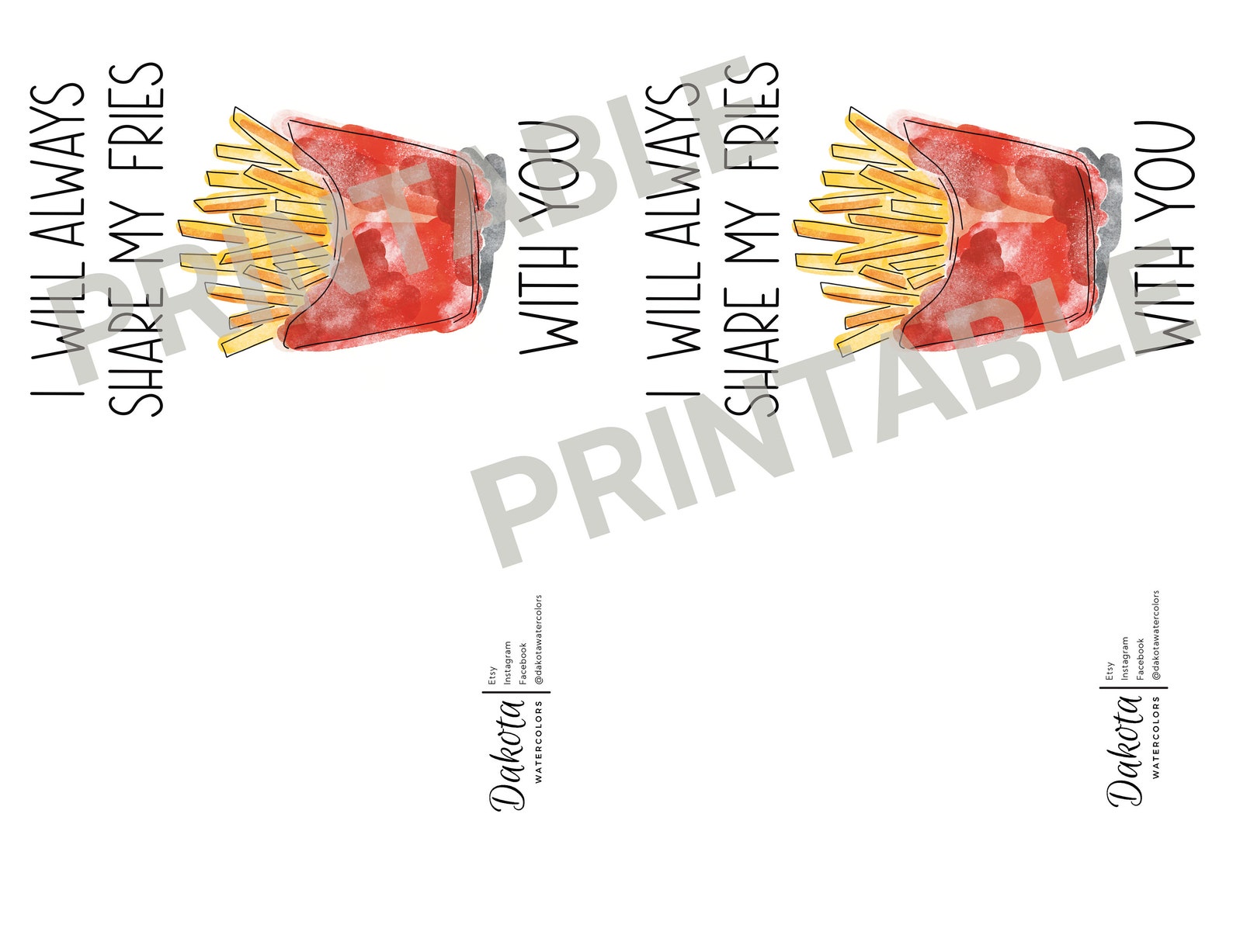 PRINTABLE Funny Fries Valentine French Fries Friend Partner - Etsy