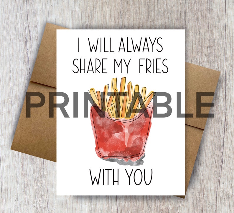 PRINTABLE Funny Fries Valentine French Fries Friend Partner - Etsy