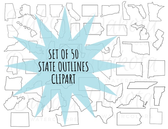Set of 50 States Outlines PNG Clip Art State Clipart United | Etsy