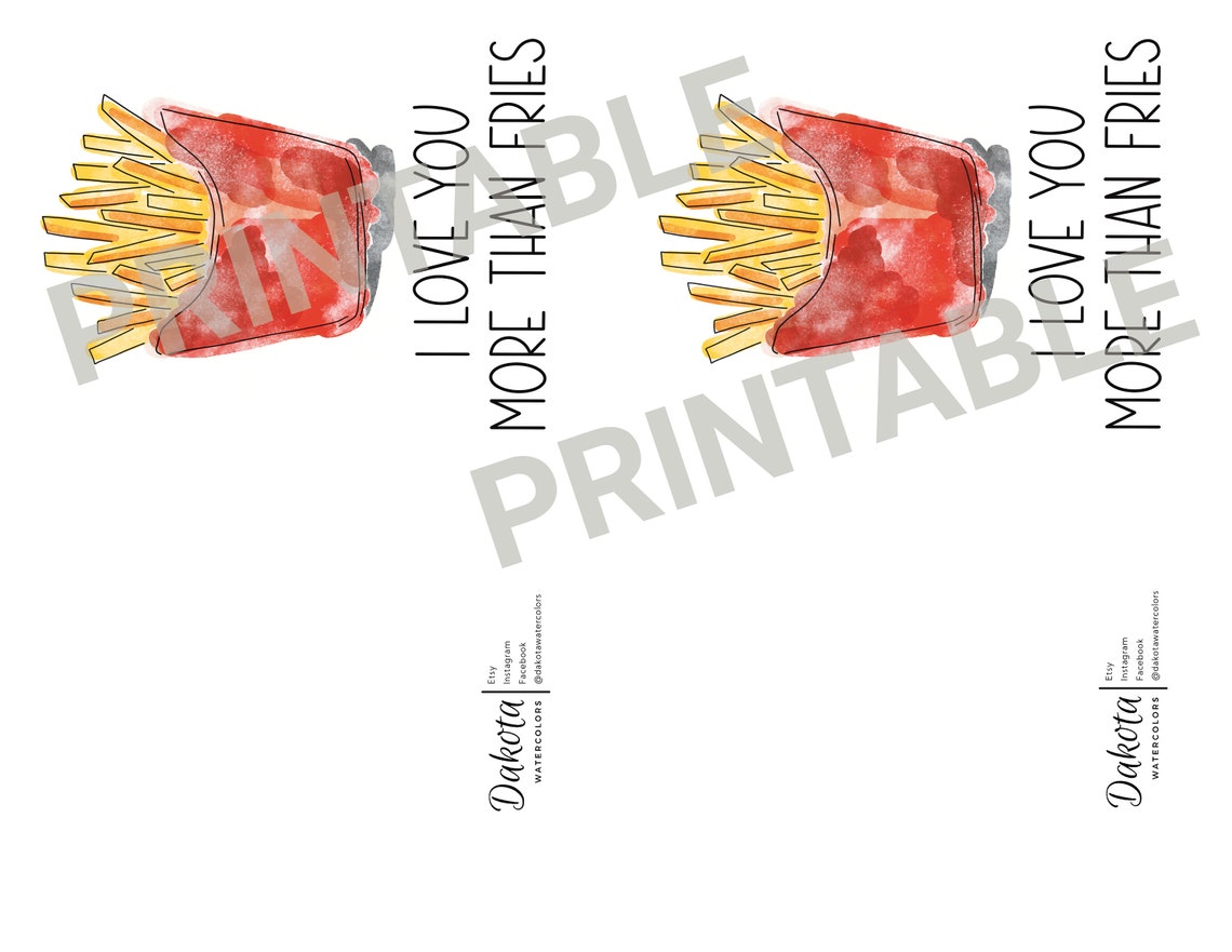 PRINTABLE Funny Fries Valentine I Love You More Than Fries - Etsy