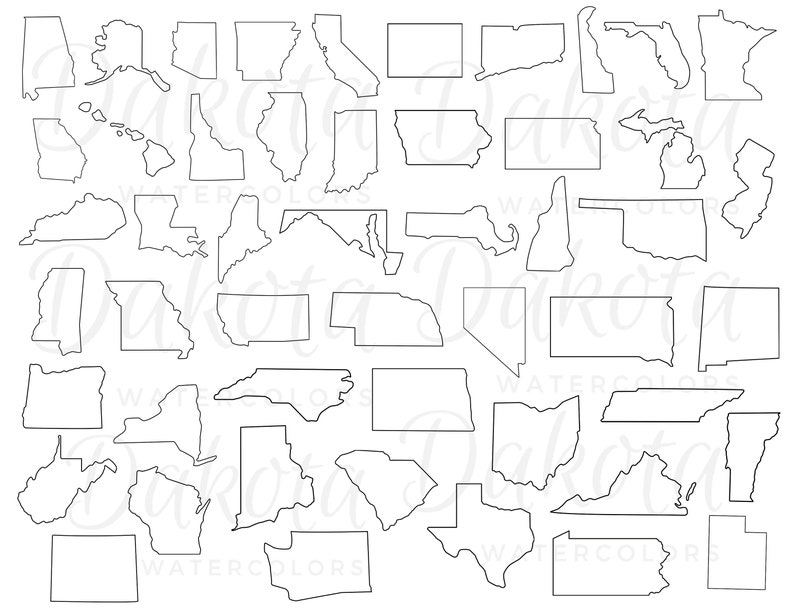 Set of 50 States Outlines PNG Clip Art State Clipart United | Etsy