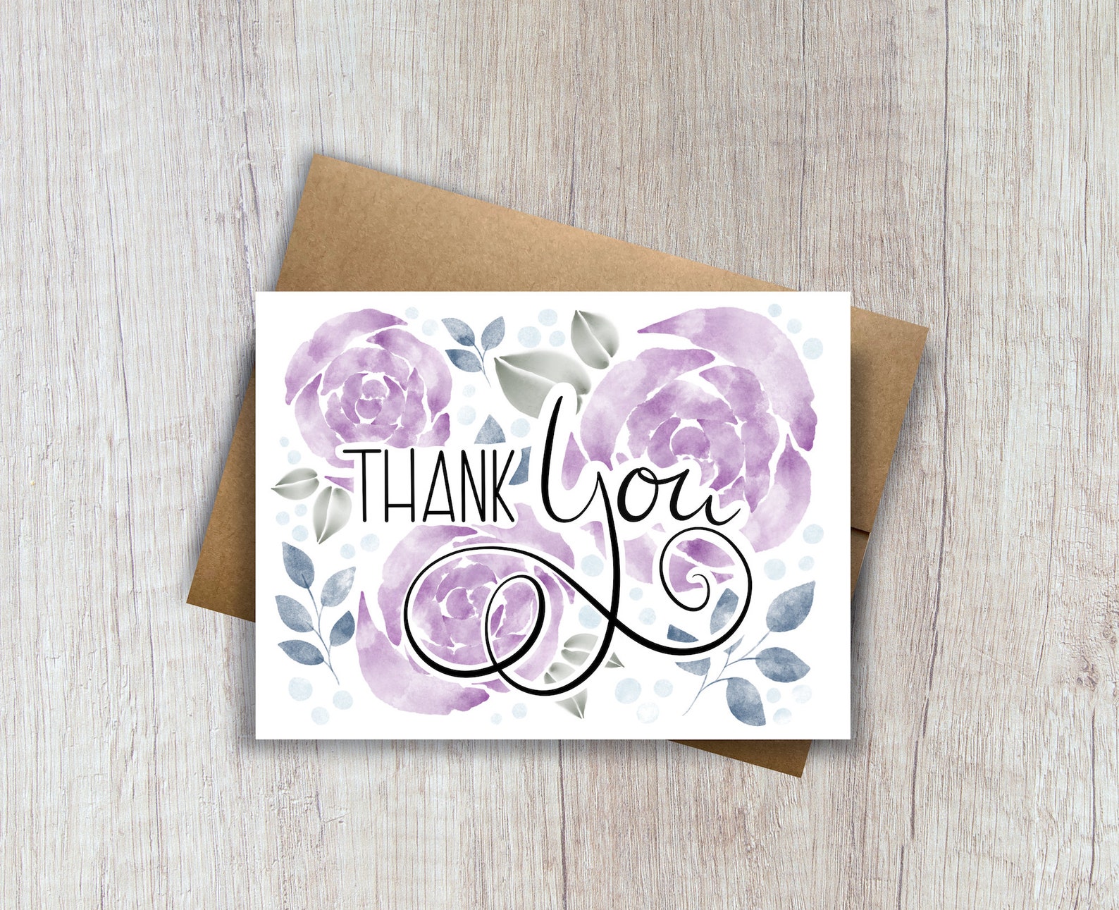 Watercolor Floral Thank You Card Flower Thank You Card - Etsy