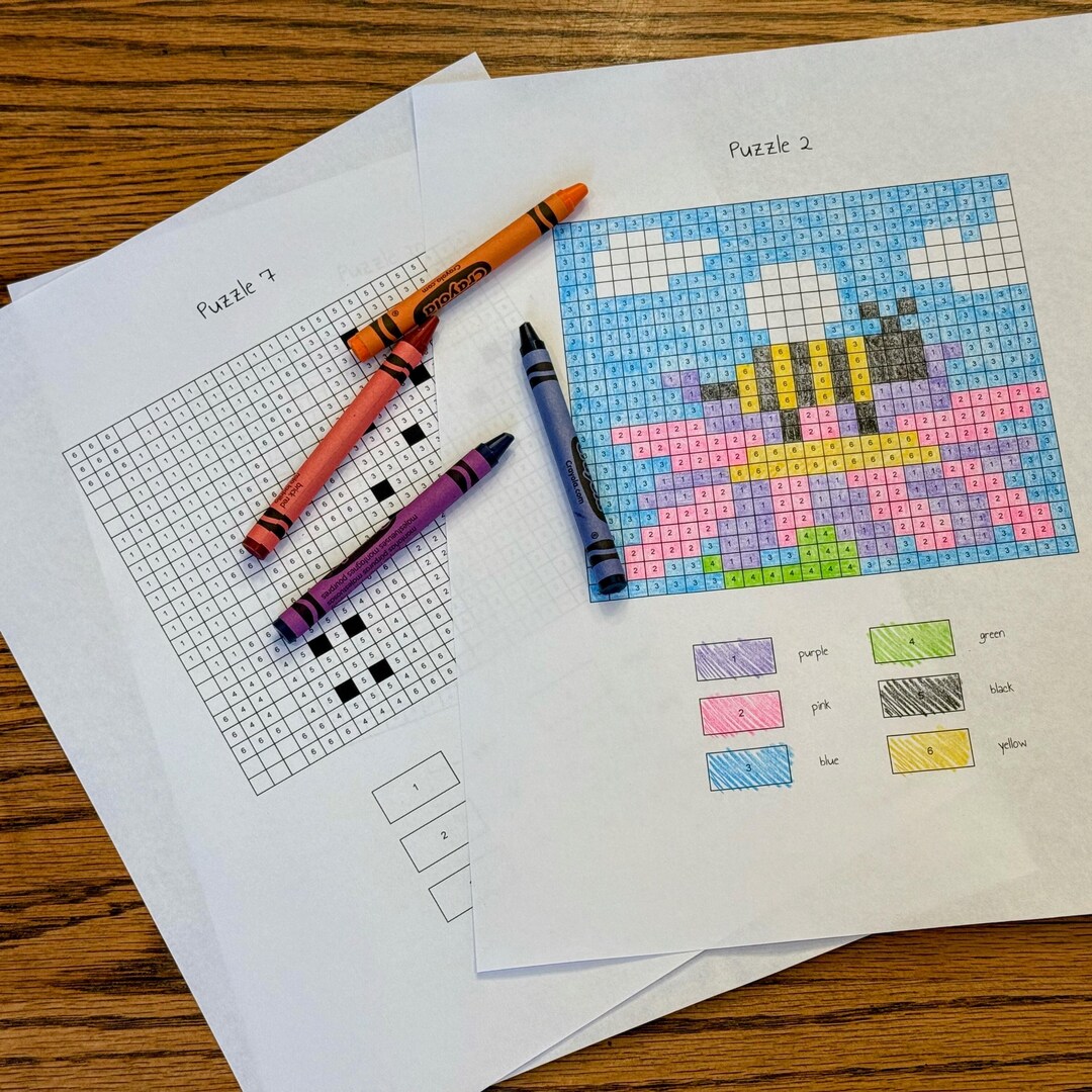 Set 2 Hidden Picture Coloring Page | Mystery Pixel Art Activity - Etsy