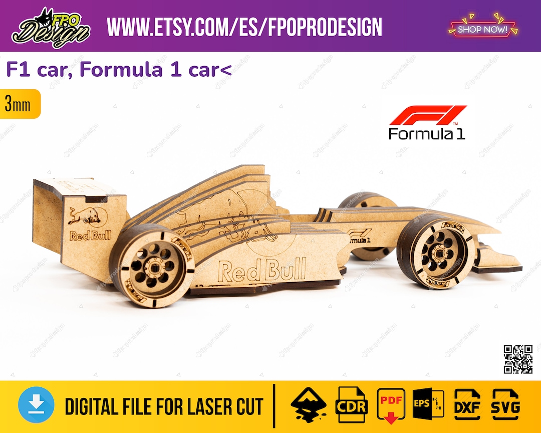 F1 Car, Formula 1 Car, 3D Car, 3D Puzzle Laser Cut File DXF SVG CDR ...