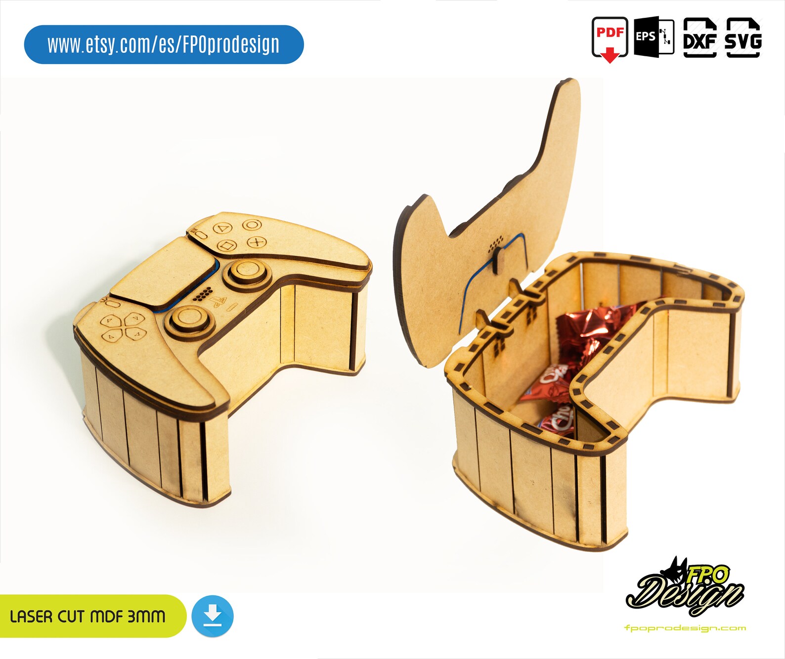 Playstation 5 controller Wooden box laser cut files for sweet | Etsy