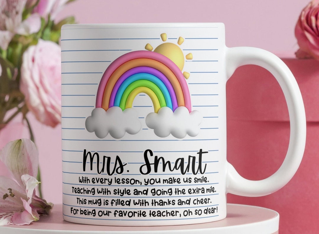 Personalized Teacher Coffee Mug Rainbow Design Perfect Teacher Gift for ...