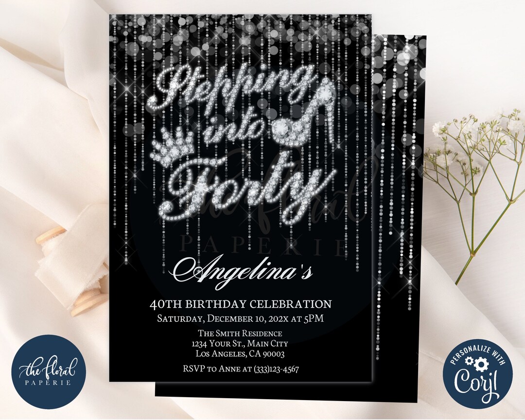 Stepping Into 40 Invitation Template, All Black Birthday Invitation ...