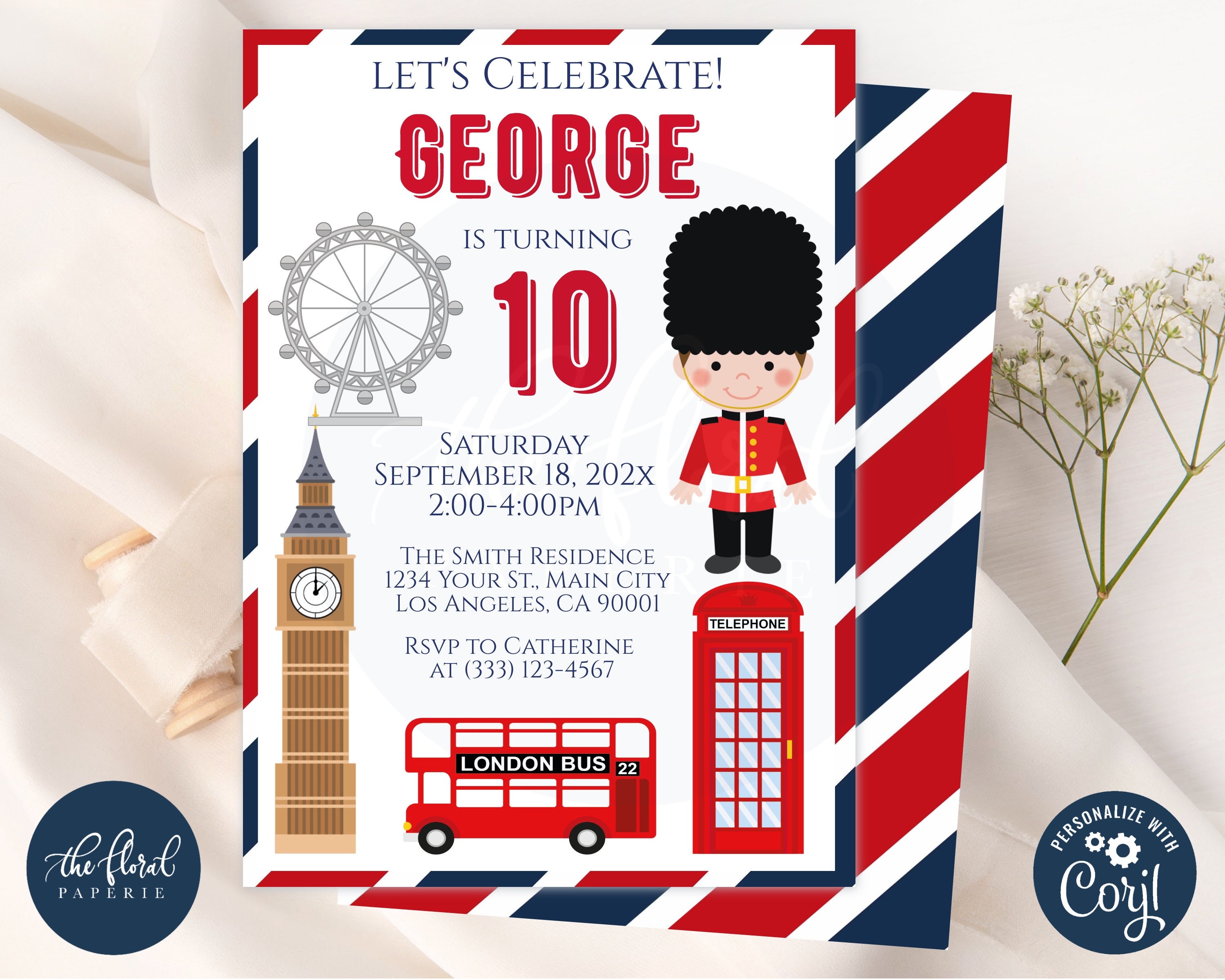 London Birthday Invitation Template Kids Birthday Party | Etsy
