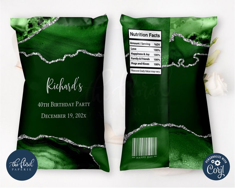 Green and Silver Chip Bag Template Editable Potato Chip Bag | Etsy