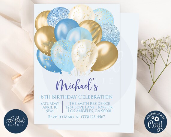 Light Blue Birthday Invitation Template Editable Boy Birthday | Etsy
