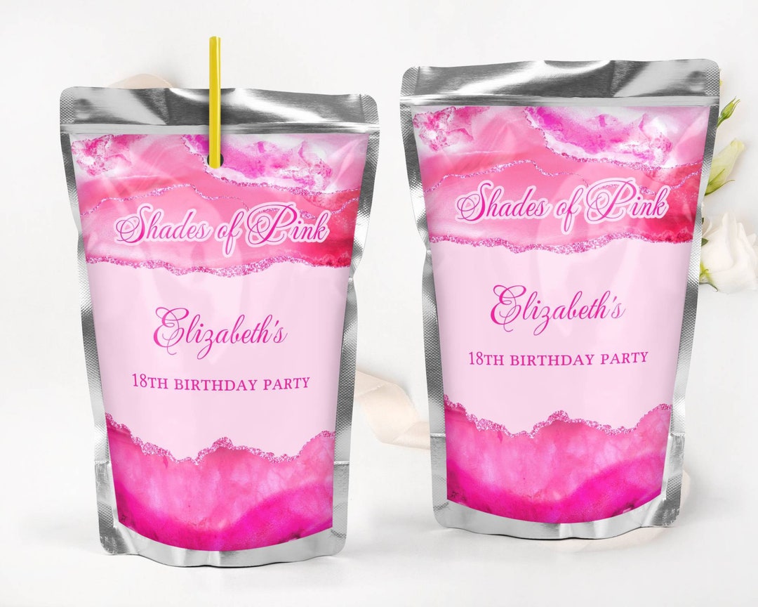 Shades of Pink Juice Label Template, Editable Juice Pouch Label ...
