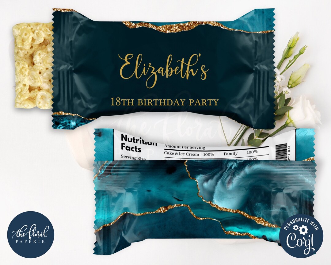 Teal and Gold Rice Krispies Wrapper Template, Editable Rice Crispy ...