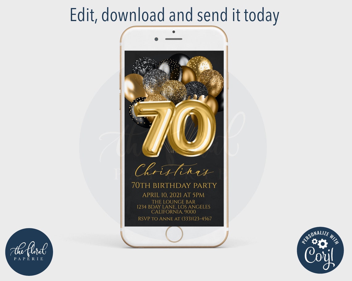 70th Birthday Text Invitation Template Editable Birthday Text - Etsy