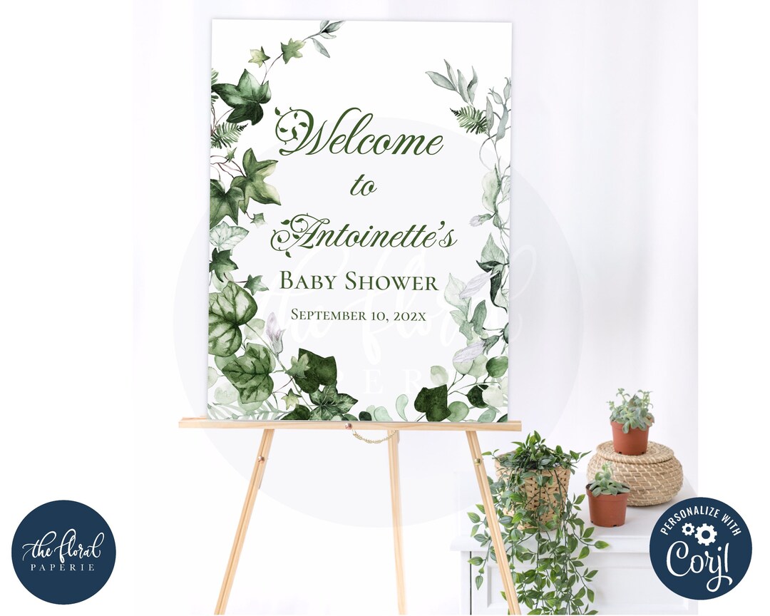 Greenery Welcome Sign Template, Editable Ivy Leaves Welcome Sign, Green ...