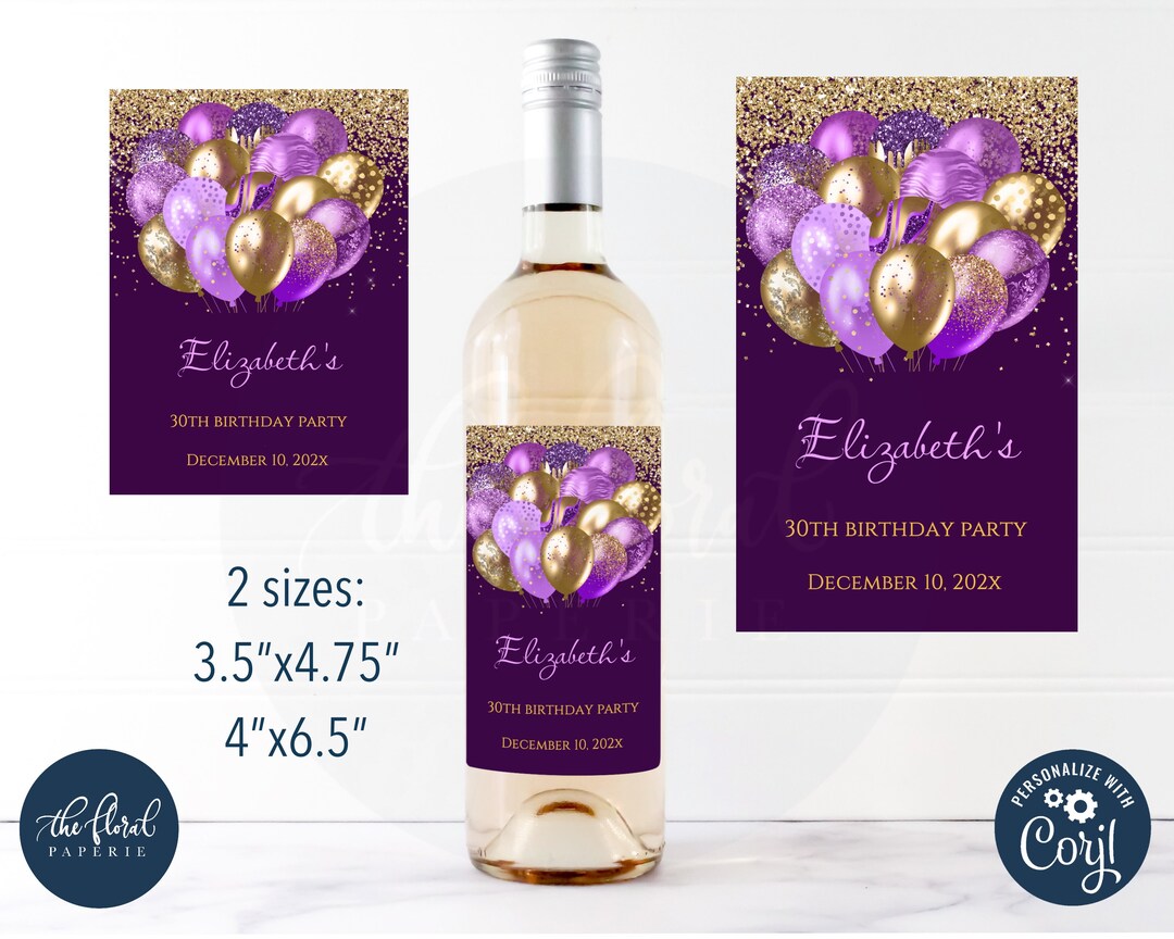 Purple and Gold Wine Label Template, Editable Wine Bottle Labels, Wine ...