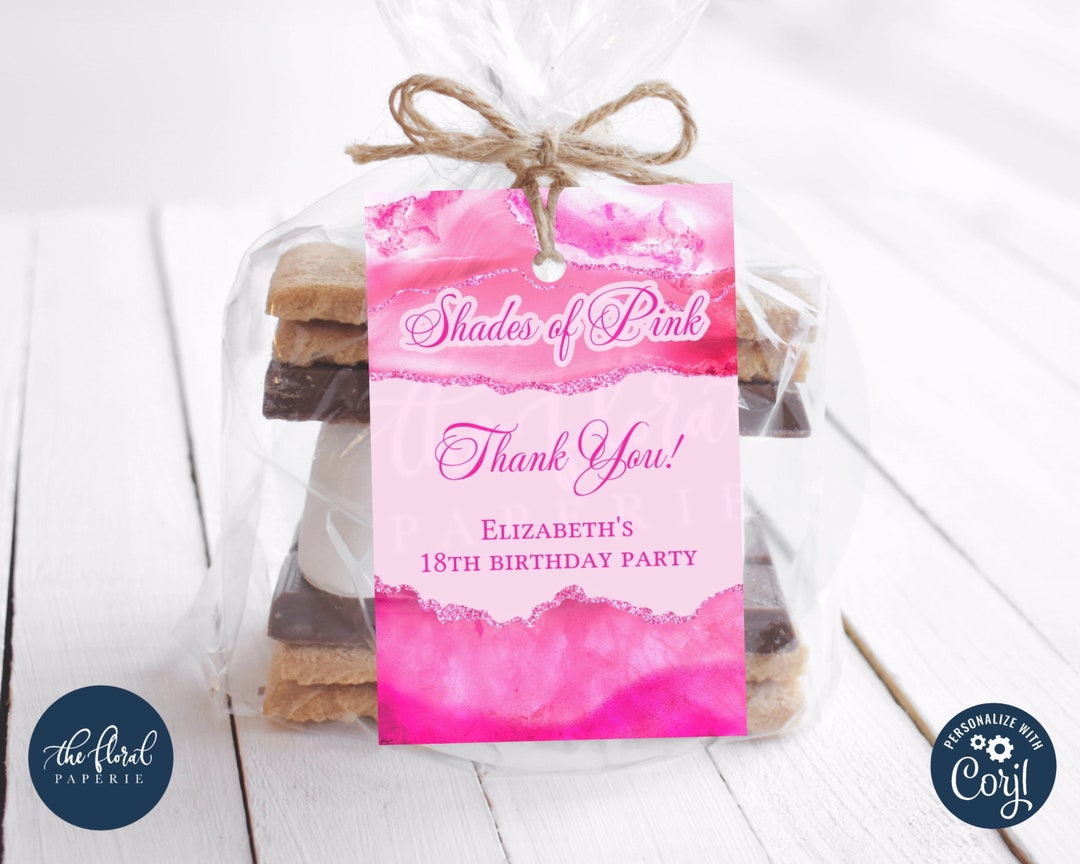 Shades of Pink Birthday Favor Tags Template, Editable Birthday Gift ...