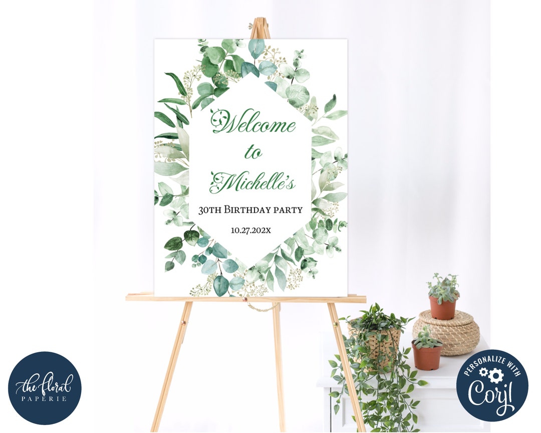 Eucalyptus Welcome Sign Template, Greenery Reception Poster (digital ...