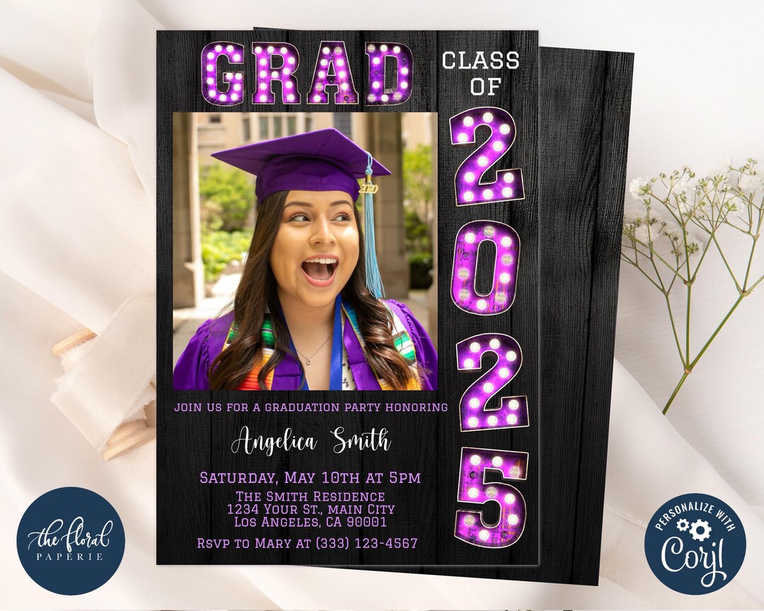 Graduation Party Invitation Template, Editable Purple Graduation ...