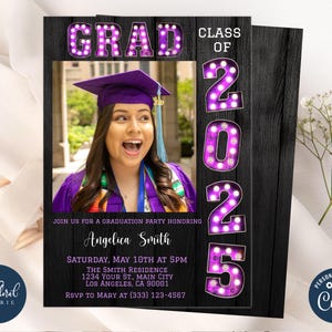 Graduation Party Invitation Template, Editable Purple Graduation ...