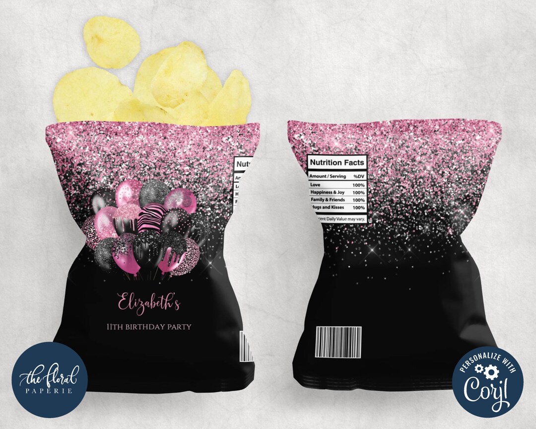 Black and Pink Chip Bag Template, Editable Potato Chip Bag Wrapper ...