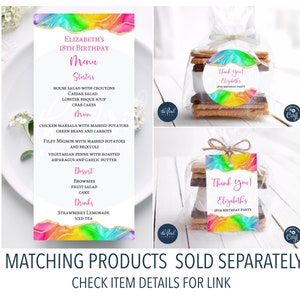 Rainbow Menu Card Template, Editable Event Menu Card, Printable Menu ...