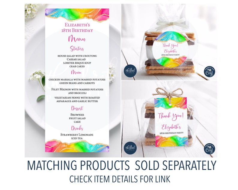 Rainbow Menu Card Template, Editable Event Menu Card, Printable Menu ...