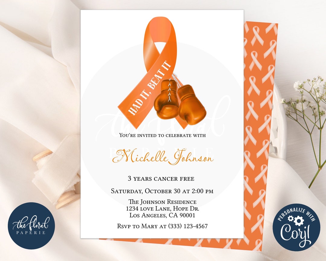 Leukemia Survivor Invitation Template, Editable Orange Ribbon ...