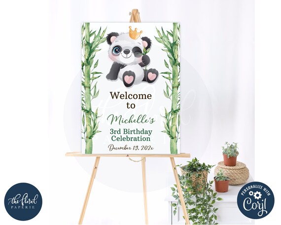 Panda Birthday Welcome Sign Template Editable Panda Birthday | Etsy