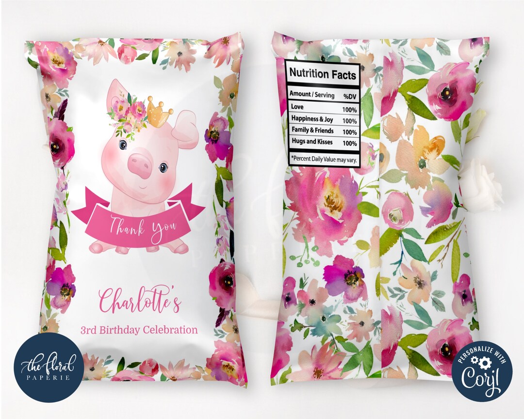 Pig Chip Bag Template, Editable Pig Potato Chip Bag Wrapper, Printable ...