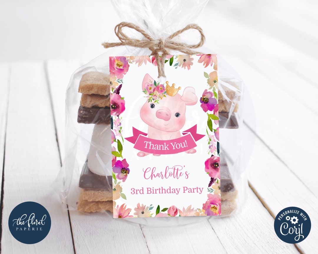 Pig Favor Tag Template, Editable Pig Thank You Tags, Printable Treat ...