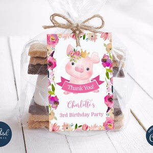 Pig Favor Tag Template, Editable Pig Thank You Tags, Printable Treat ...