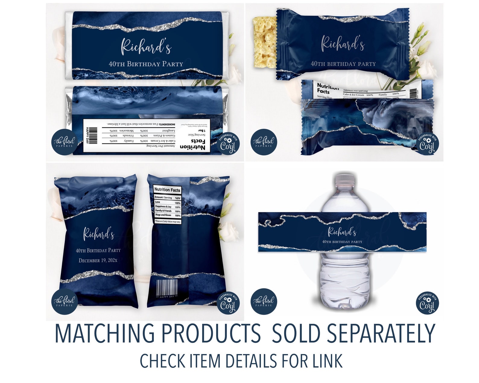 Blue and Silver Chocolate Wrapper Template Editable Candy Bar - Etsy