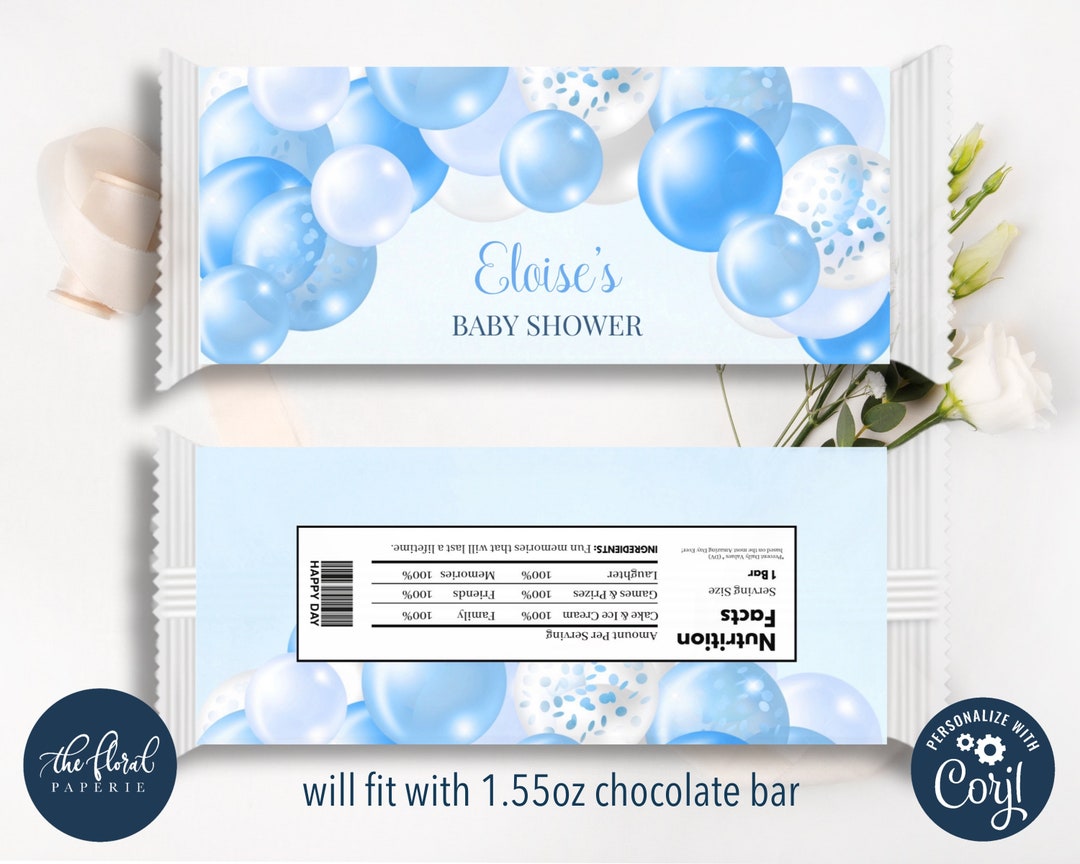 Blue and White Chocolate Wrapper Template, Editable Candy Bar Wrapper ...