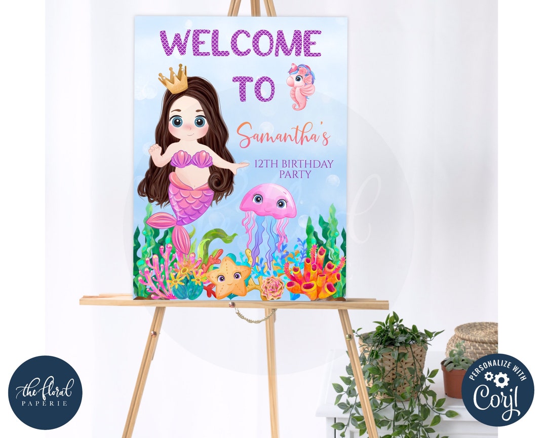 Mermaid Welcome Sign Template, Mermaid Welcome Sign Poster, Girl ...