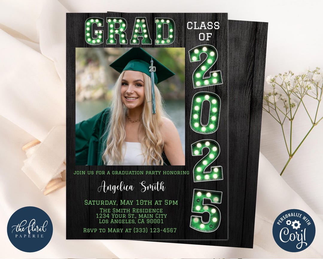Graduation Party Invitation Template, Editable Green Graduation ...