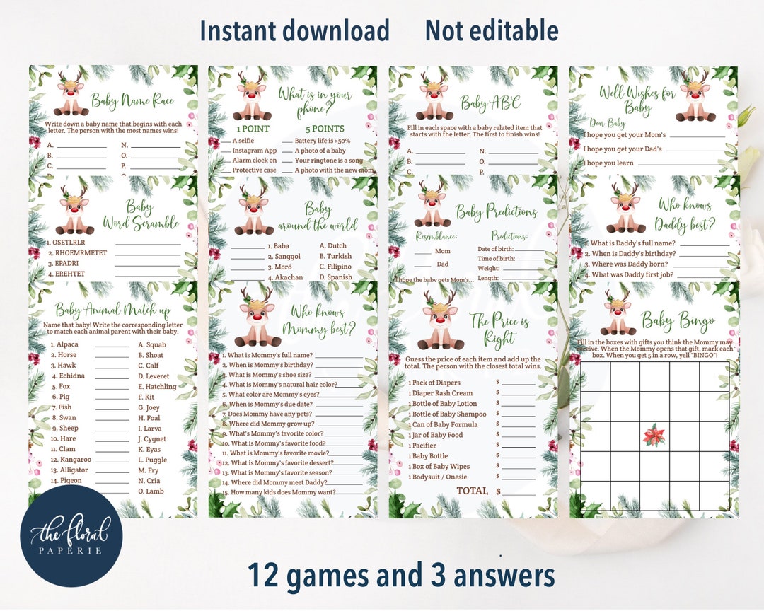 Reindeer Baby Shower Games Bundle, Printable Reindeer Shower Games ...