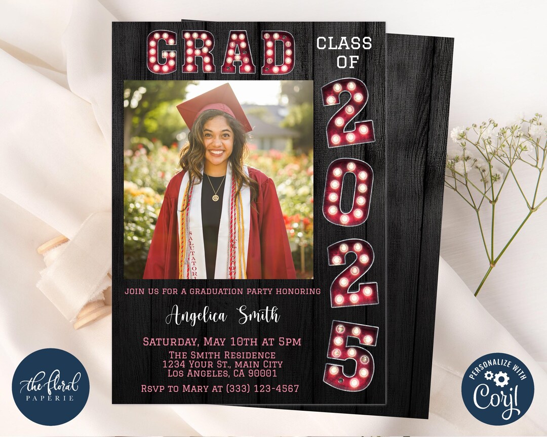 Graduation Party Invitation Template, Editable Burgundy Graduation ...