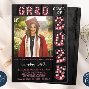 Graduation Party Invitation Template, Editable Burgundy Graduation ...