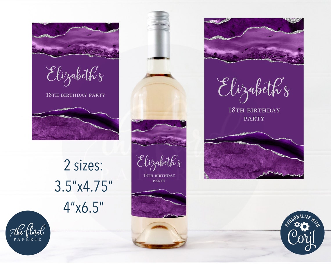 Printable Wine Label Template Editable Purple and Silver - Etsy