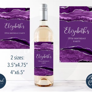 Printable Wine Label Template, Editable Purple and Silver Agate Wine ...